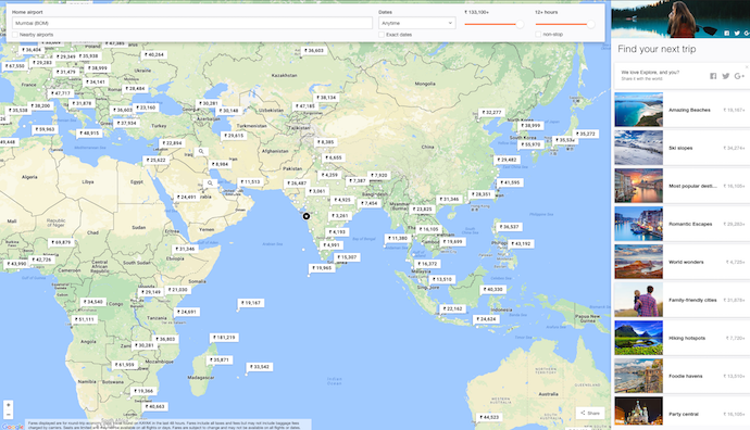 KAYAK Explore - set a travel budget and see where it can take you